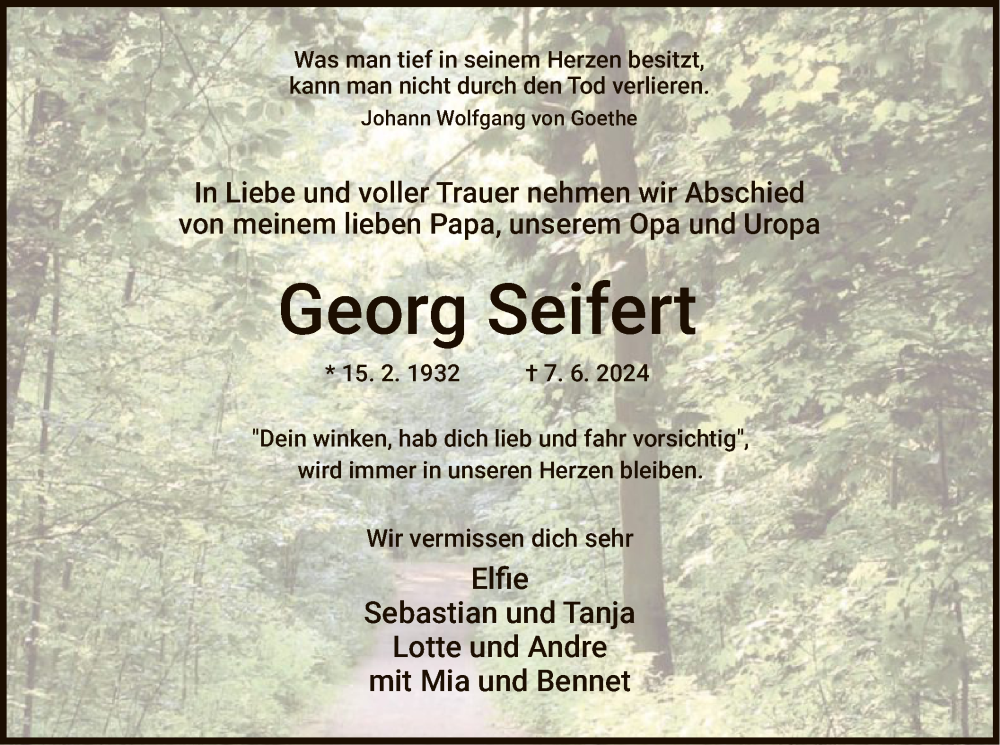 Traueranzeigen von Georg Seifert | Trauer.HNA.de
