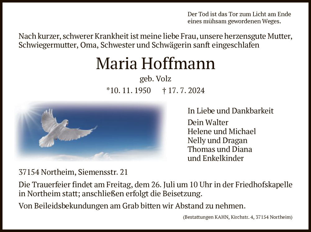 Traueranzeigen von Maria Hoffmann | Trauer.HNA.de