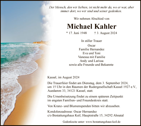 Traueranzeigen von Michael Kahler | Trauer.HNA.de