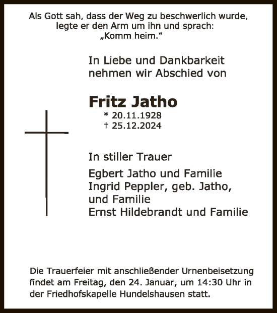 Traueranzeigen von Fritz Jatho | Trauer.HNA.de