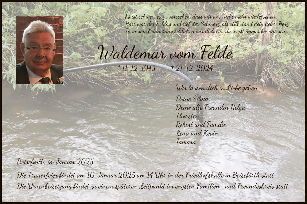 Traueranzeigen von Waldemar vom Felde | Trauer.HNA.de