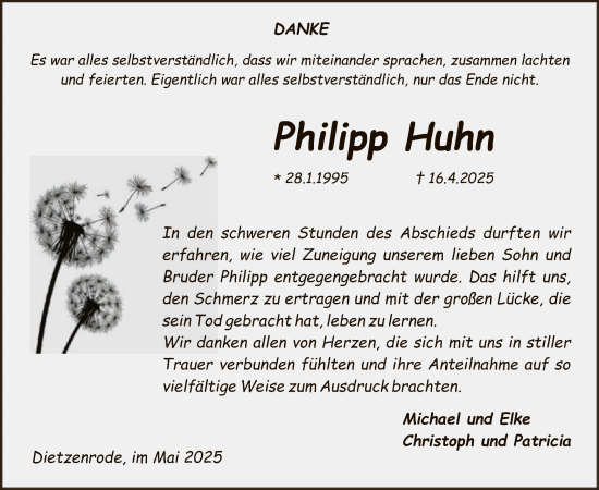 Traueranzeigen von Philipp Huhn | Trauer.HNA.de