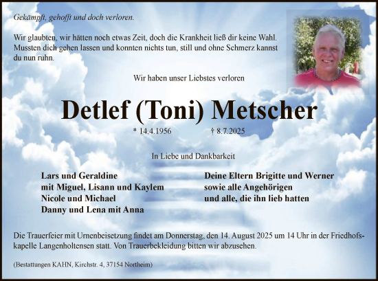 Traueranzeigen von Detlef Metscher | Trauer.HNA.de