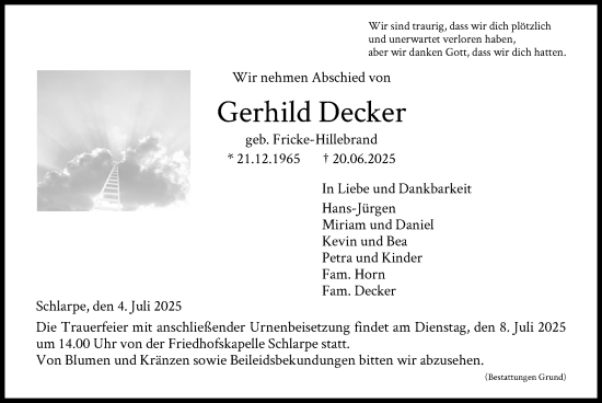 Traueranzeigen von Gerhild Decker | Trauer.HNA.de