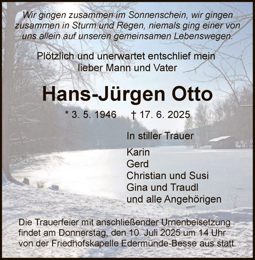 Traueranzeigen von Hans-Jürgen Otto | Trauer.HNA.de