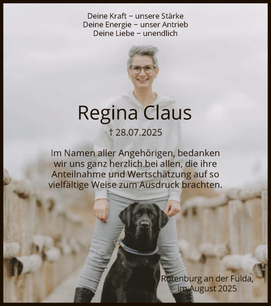Traueranzeigen von Regina Claus | Trauer.HNA.de